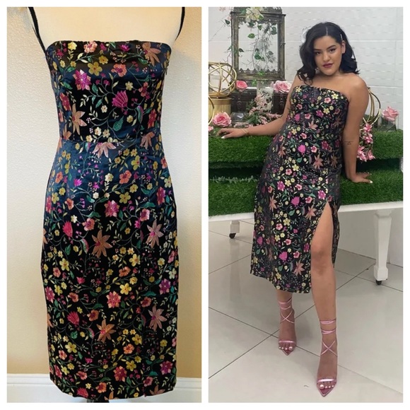 Lulus | Dresses | Nwot Lulus Make A Move Black Satin Floral Jacquard ...